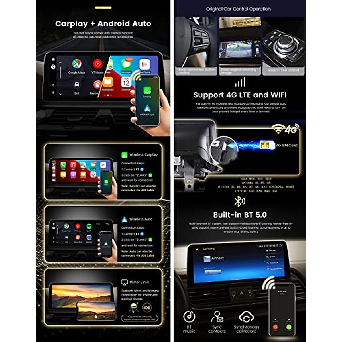 Android 12 Car Stereo GPS Sat Nav for BMW 5 Series F10/F11 520 523 525 530 Touchscreen Multimedia Player Mirror Link TPMS CarPlay + DVR,8-core 4+64-2013-2016 NBT 12.3 inch