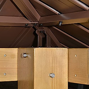 Outsunny 10' x 10' Hardtop Gazebo with Galvanized Steel Double Roof, Wooden Frame, Permanent Pavilion with Ceiling Light Hook, for Garden, Patio, Backyard