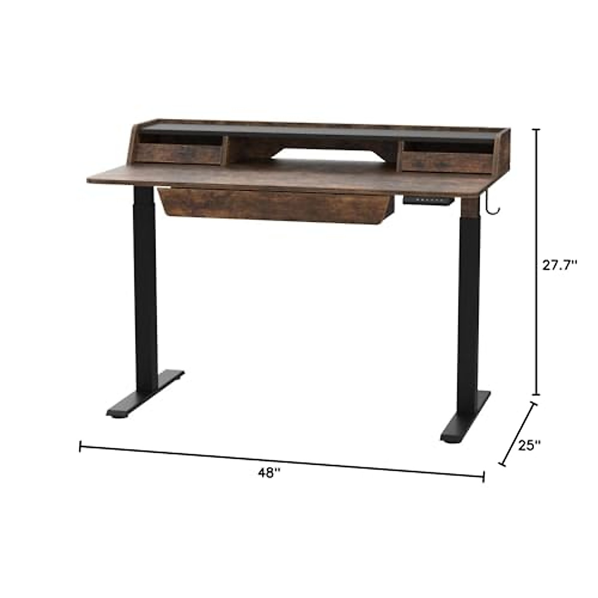 FEZIBO Standing Desk Adjustable Height with Drawers, 48 x 25 Inch Stand Up Desk with Storage Shelf, Electric Standing Desk with Storage Space, Rustic Brown Top/Black Frame