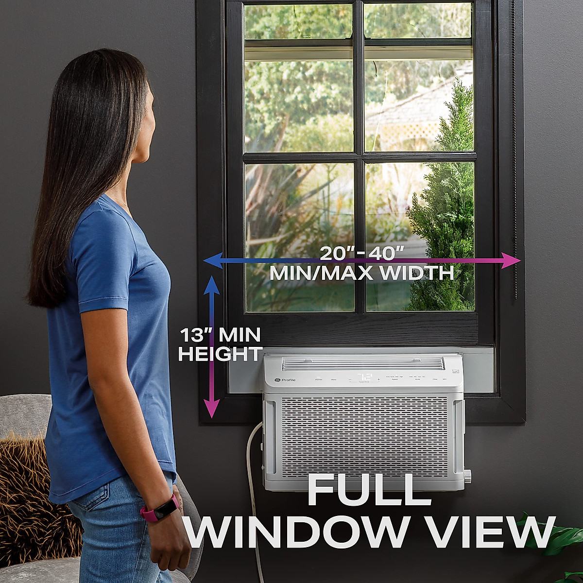 GE Profile ClearView Inverter Window Air Conditioner Unit, 10,300 BTU, U-Shaped Adjustable Depth, Energy Efficient Cooling up to 450 sq ft., Ultra Quiet, SMART Home Capable, Includes Remote, White