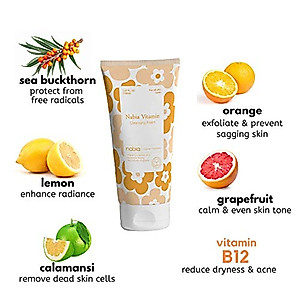 Nabia Plant-based Natural Face Wash with Vitamin C: Gentle and Clean Revitalizing Cleanser, 5.07 Fl Oz