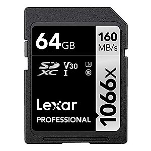 Lexar Professional 1066x 64GB SDXC UHS-I Memory Card SILVER Series, C10, U3, V30, Full-HD & 4K Video, Up To 160MB/s Read, for DSLR and Mirrorless Cameras (LSD1066064G-BNNNU)