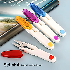 4PCS Compact 4 Inch U Shaped Portable Scissors with Protective Safety Cover for Yarn, Cross-Stitch, Thread, Sewing - Ideal for Craft, DIY, Stitch Trimming Snips.
