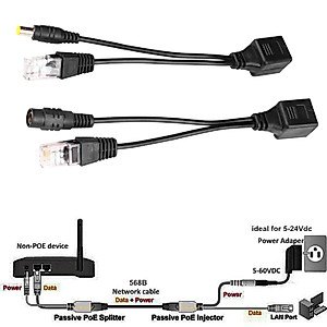 Passive PoE Injector 6 Pairs PoE Splitter Kit Passive PoE Injector and PoE Splitter Kit with 5.5x2.1 mm DC Connector RJ45 Power Over Ethernet