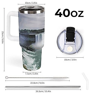 LLUTSNTH 40 Oz Vacuum Tumbler with White Handle Leakproof Insulated Tumbler Niagara Falls Stainless Steel Travel Mug with Lid And Straw Coffee Cup Cute Water Bottles Cup Holder Friendly