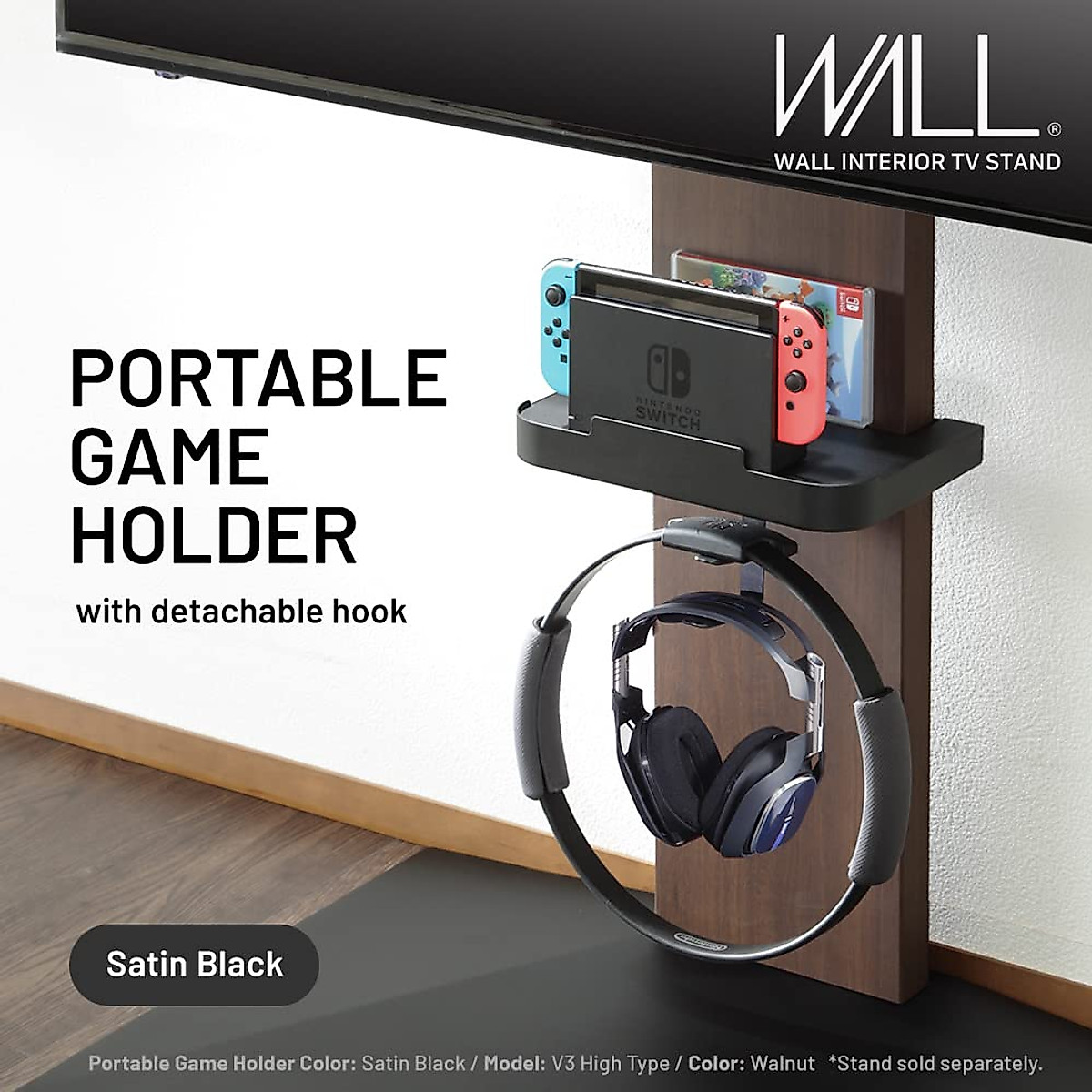 WALL Portable Game Holder Shelf with Detachable Hook for TV Stand V2/V2CASTER/V3/V5 Models | Satin Black