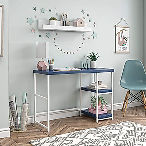 REALROOMS Kimberly Desk with Reversible Shelves, Navy