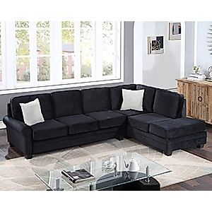 OMNIOF Modern Velvety Upholstered Sofa Couch with Scrolled Arm for Surviving Room Space, Reversible Sectioned Sofa (Color : Preto)