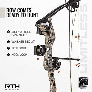 Bear Archery Limitless Dual Cam Compound Bow - includes Quiver, Sight and Rest, God's Country