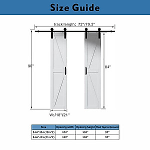 36in x 84in (Double 18in x 84in Door) Barn Doors with 6.6ft Hardware Kit, Pre-Finished Surface, Pre-Drilled Holes Easy Assembly, Solid MDF Covered with Water-Resistant PVC Surface, K Frame, White