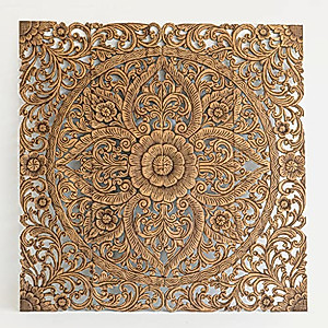 Balinese Hand Carved King Size Bed Headboard Reclaimed Wooden Panels Artwork Handmade Painted in Chiang Mai Thailand 72 Inches