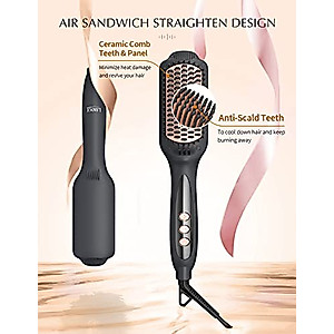 Hair Straightener Brush Heated Straightening Brush: Negative Ion Hot Hair Brush for Smooth Frizz-Free Women Hair - Ceramic Flat Iron Brush - Dual Voltage Anti-Scald Fast Heating