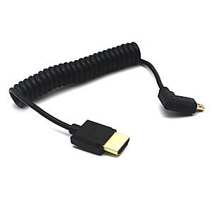 MOTONG Standard 4K HDMI 2.0 to Micro HDMI Cable, Coiled Micro HDMI Male 90 Degree Left Angle to HDMI 2.0 Male Cable Cord 4K@60Hz(1.2M, M to M Left Angle)