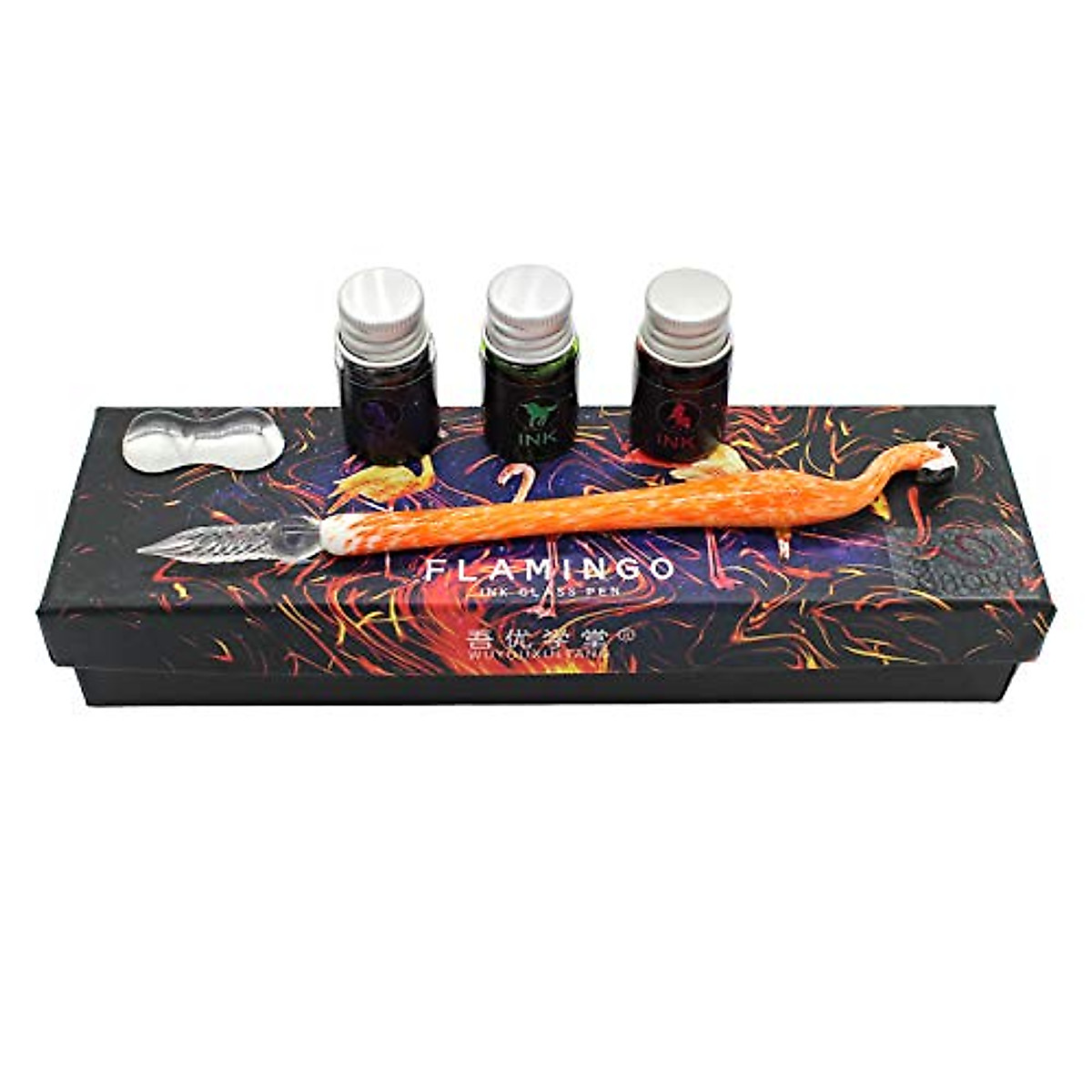 XIAOYU 5 Pcs Handmade Glass Dip Pen Calligraphy Pens Set High Borosilicate Glass Signature Pen with Ink(7ML) - Orange