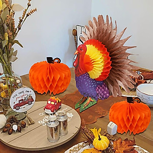 FORUP Thanksgiving Tissue Turkey Decorations, Thanksgiving Turkey Pumpkin Centerpiece Table Decoration with Artificial Maple Leaves for Thanksgiving Harvest Party Table Centerpiece Accessories