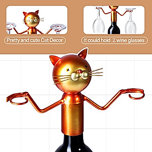 Drincarier Cat Decor Wine Bottle & Glass Holders Tabletop Wine Racks Shelf Metal Wine Bottle Holder Hold 1 Wine Bottle and 2 Glasses (Cat Wine Glass Holder)………