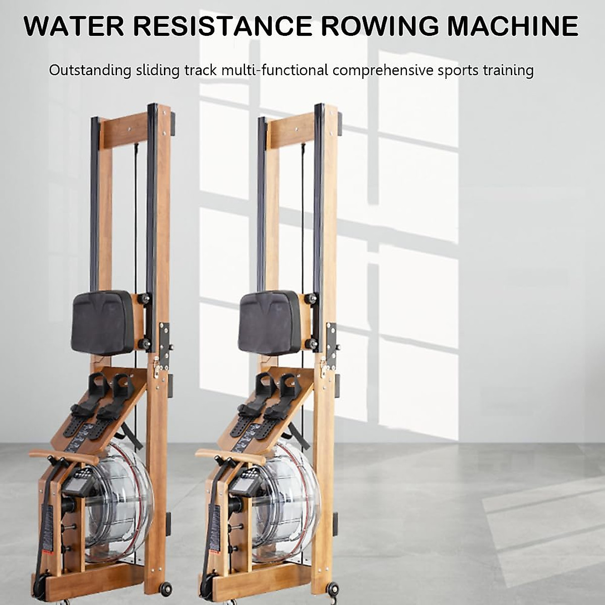 LuusMm Water Resistance Rowing Machine for Home Gym Fitness, Classic Wooden Water Rowing Machine with Monitor for Full Body Exercise Cardio Training,Brown