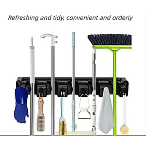 Generic Hook mop clip multifunctional wall mounted accessory storage rack, broom storage rack (A five hanging matte black)