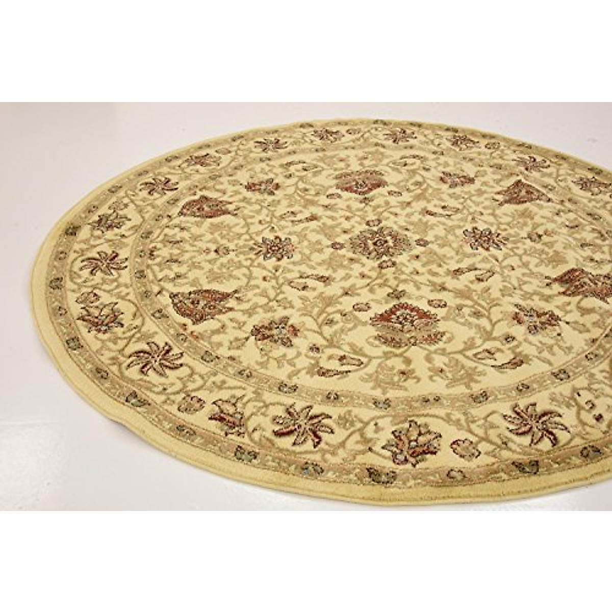 Unique Loom Voyage Collection Traditional Oriental Classic Intricate Design Area Rug, Round 6' 1" x 6' 1", Ivory/Tan