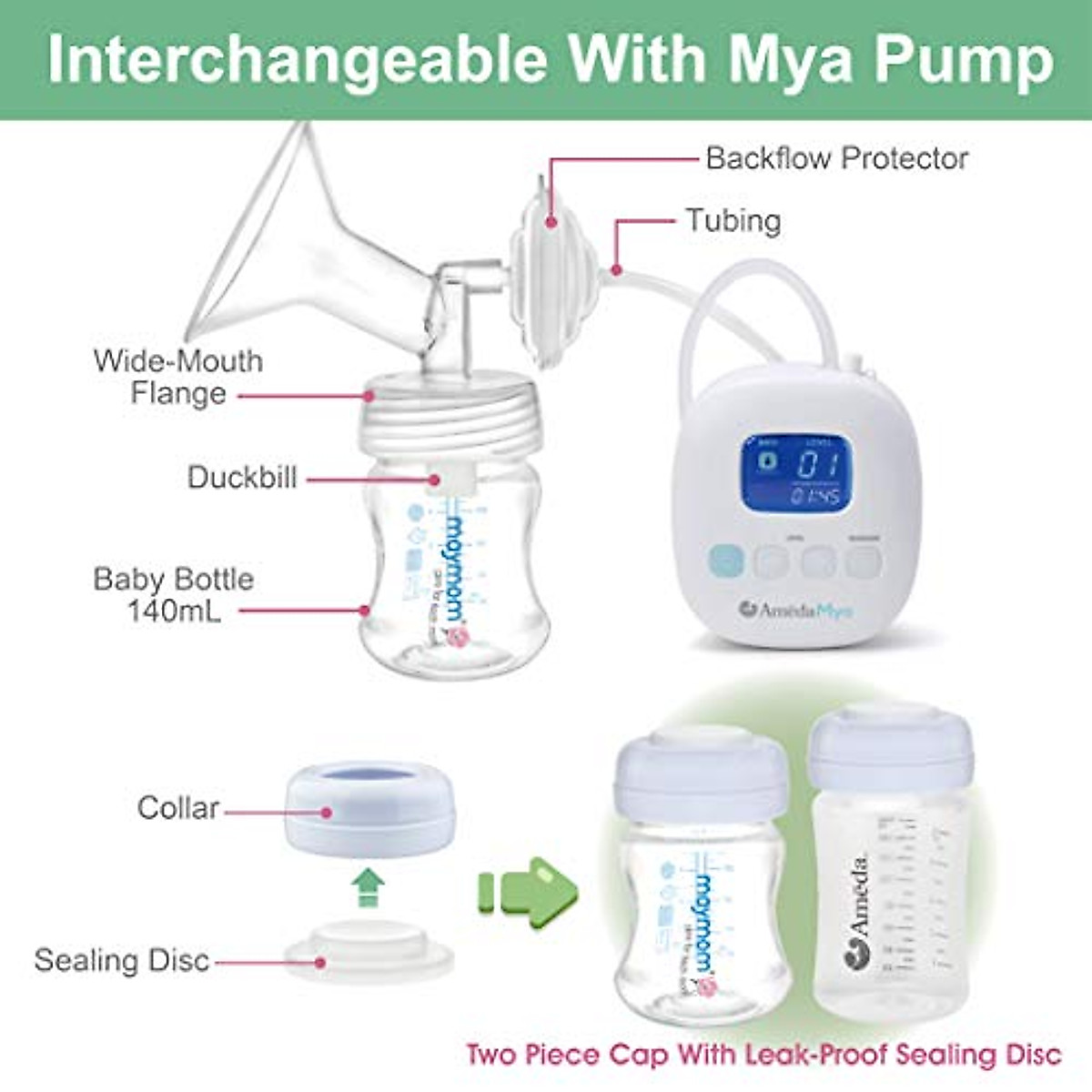 Maymom Pump Parts Compatible with Ameda MYA/Ameda MYA Pro Breastpump 24mm Flange Valve Tube Bottle Backflow Protector, Not Original Ameda MYA Breast Pump Accessories Replacement for Ameda MYA Bottle