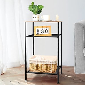 XASERDY 3-Tier Tall End Table,Slim Nightstands,Bedside Table with Storage Shelf,Sofa Side Tables for Small Space,for Living Room, Bedroom,Couch,Metal Frame