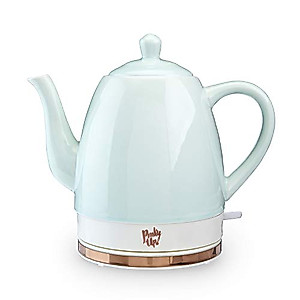 Pinky Up Noelle 1.5 L Ceramic Electric Tea Kettle, Mint, Rose Gold, Gooseneck Spout, Cordless Design