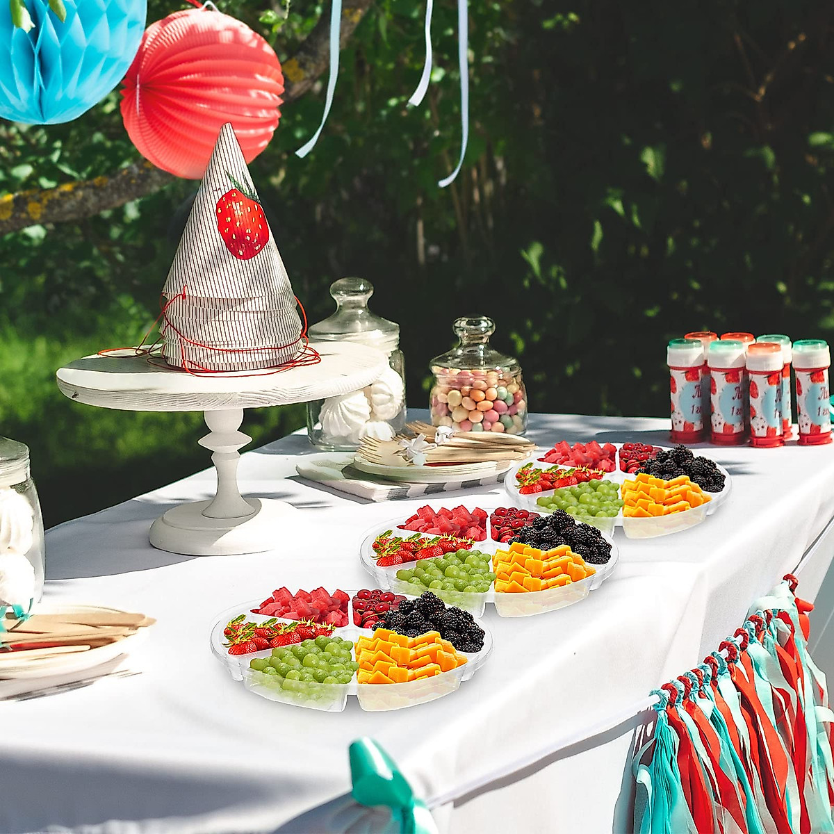 Baderke 10 Pack 10 Inches Round Plastic Serving Tray 6 Sectional Plastic Appetizer Tray with Lid Clear Food Platters Round Platter Container Veggie Fruit Organizer for Party and Buffet (Clear)