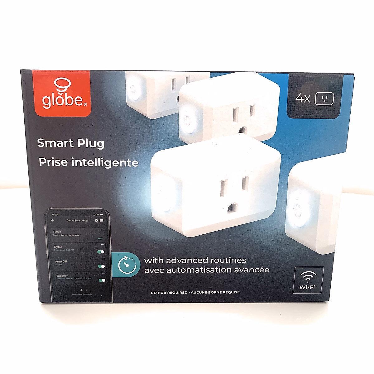 Globe Electric Wi-Fi Smart Plug, No Hub Required, Voice Activated, 4 Grounded Outlet, (4-Pack, 15A) 50207, White
