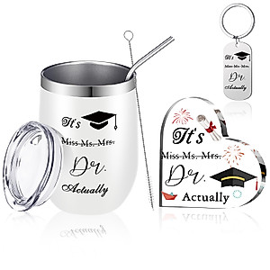 Gerrii 3 Pcs Phd Degree Gifts Set It's Miss Ms Mrs Dr Actually, Dr Gift Includes Insulated Tumbler 12 oz Acrylic Heart Decor Stainless Steel Keychain for Friend Men Women Graduation 2024 Appreciation