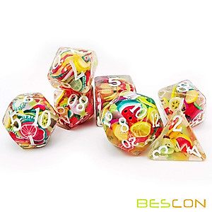 BESCON DICE Fruit Polyhedral Dice Set, Novelty RPG Dice Set of 7