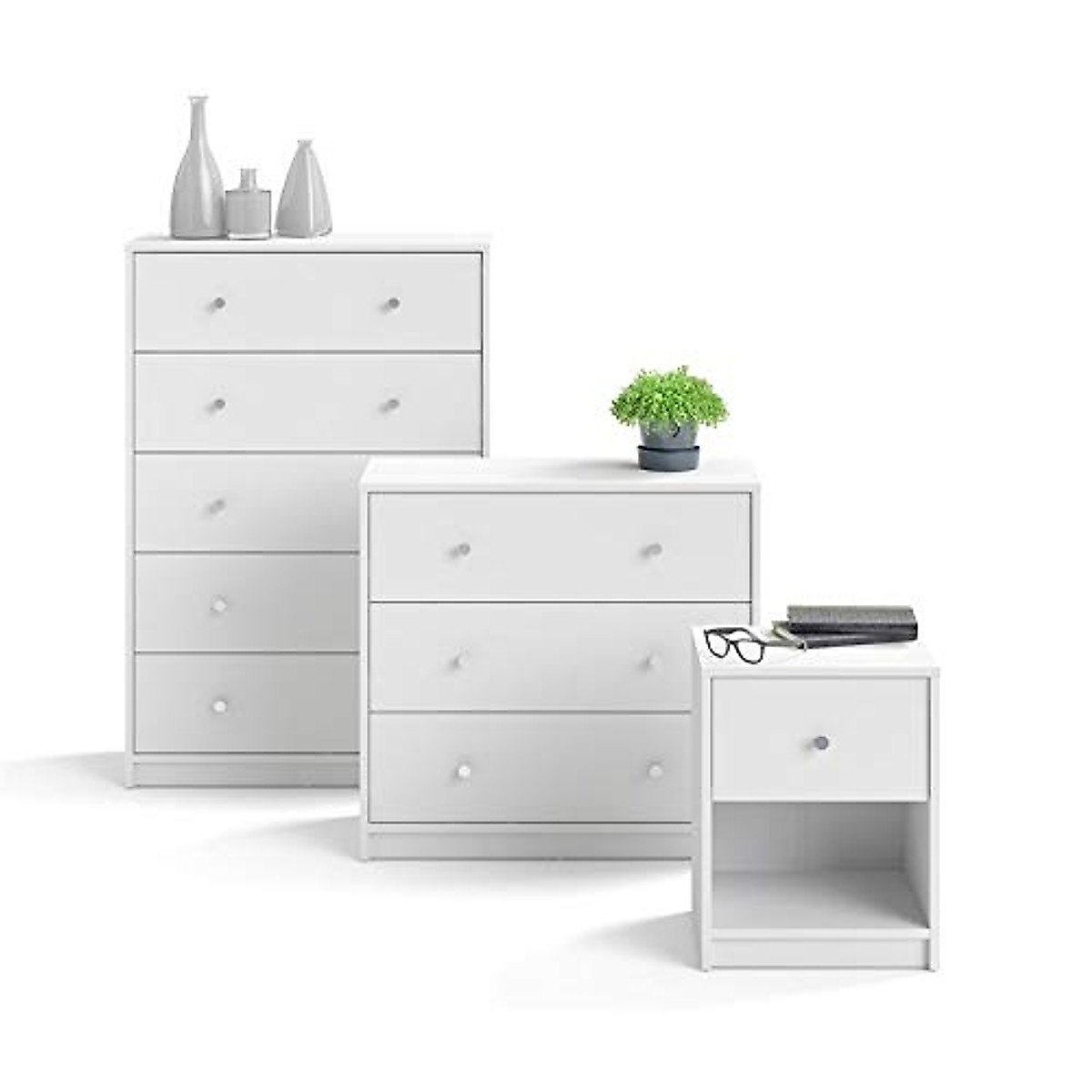 Home Square 3 Piece Bedroom Set with 6-Drawer Double Dresser and Two of 1-Drawer Nightstand in White