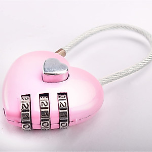 3 Pcs Pink Heart Padlock Small Metal Heart Shaped Padlock Mini Code Lock, Wire Rope 3-Digit Code Combination Padlock for Jewelry Storage Box Diary Book,Pink