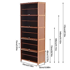 Hteedy 67 inch 10-Tier Bamboo Shoe Rack Cabinet Wooden Shelf Stand Storage Book Shelf Organizer Entryway Bamboo [Magnetic FLIP-UP Door] 30 Pair Shoe Storage Cabinet