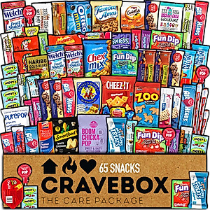CRAVEBOX Snack Box (65 Count) Spring Finals Variety Pack Care Package Gift Basket Adult Kid Guy Girl Women Men Birthday College Student Office School