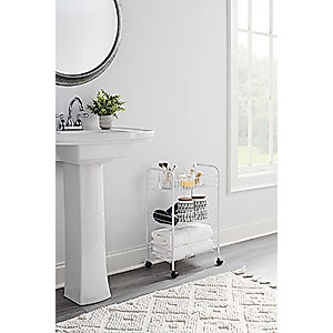 Rubbermaid 3-Tier Shelving Wheeled Organizer, Wire Adjustable Metal Storage Cart, for Office/Kitchen/Bedroom/Laundry Home Use