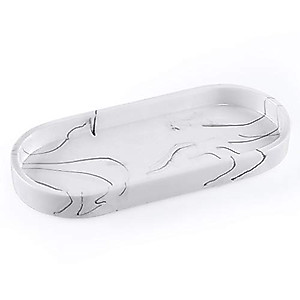 Sanbege Bathroom Vanity Tray Oval, Toilet Tank Top Tray Non Slip, Resin Storage Dish for Soaps, Candles, Cosmetics, Perfume, Jewelry Organizer (Marble White)