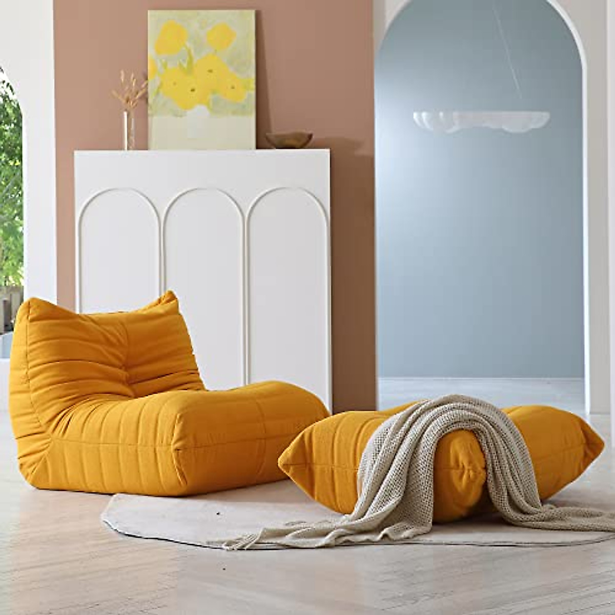 TIFLON Lazy Floor Sofa,Minimalist Sofa Couches,Teddy Velvet LoveSeat Sofa,Fireside Chair,Tatami Sofa,Corner Relax Sofa Couch for Living Room Bedroom Salon Office (Yellow, 2Seat)