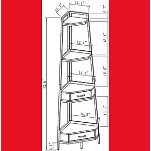 72.64'' Tall Corner Shelf with Drawers - Industrial Style Bookcase 4-Tier Black Bookshelf Multi-Tiered Corner Shelving Unit - Storage Cabinet with Drawers for Organizing Space in Any Room