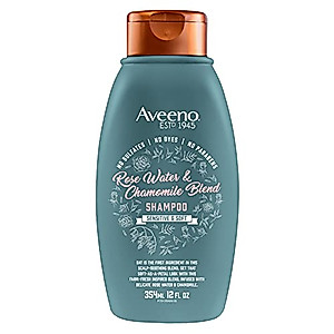Aveeno Rose Water & Chamomile Blend Sulfate-Free Shampoo with Colloidal Oat for Dry & Sensitive Scalp, Gentle Cleansing Shampoo for Fine, Fragile Hair, Paraben & Dye-Free, 12 Fl Oz