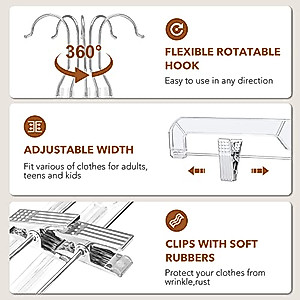 HOUSE DAY Pants Hangers 12 Pack Skirt Hangers with Clips 14 Inch Clear Hangers 360-Rotating Stainless Steel Clips,Hangers with Adjustable Clips for Adult and Hangers for Pants, Skirts, Jeans,Slacks