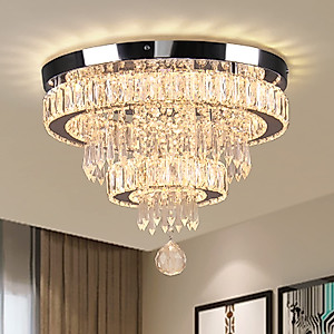 Finktonglan 16" Crystal Chandelier 2 Rings Crystal Ceiling Light Fixture Modern Chandelier LED Chandeliers Light Fixture for Dinning Room Bedroom Living Room 2700K Warm Light, Not Golden
