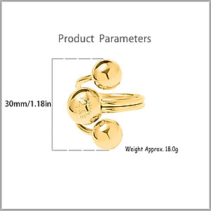 Fashion Ball Statement Ring for Women Girls Stainless Steel Layered 3 Round Balls Open Wrap Finger Rings Comfort Fit Geometric Unique Christmas Birthday Party Jewelry Gift Size 7-8 (Gold)