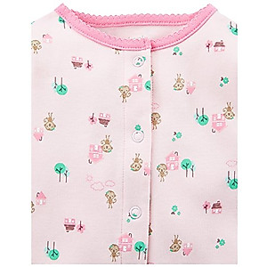 Simple Joys by Carter's Baby Girls' Cotton Snap Footed Sleep and Play, Pack of 2, Mint Green Owls/Pink Monkey, 3-6 Months