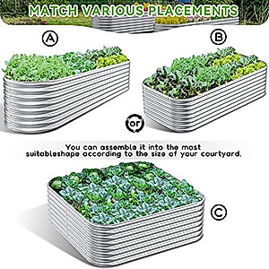 6.5x3.5x2/8x2x2/5x5x2ft Galvanized Raised Garden Bed for Vegetables, 9 in 1 Adjustable Outdoor Garden Raised Planter Box, Raised Beds for Gardening Flower