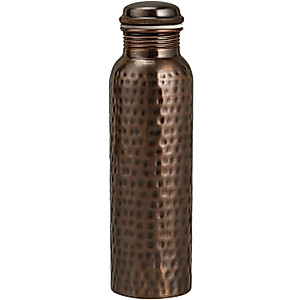 Craft Trade Ayurveda Copper Water Bottle for Drinking 32oz Antique Black Pure Copper Water Bottle Pitcher Travel Water Bottle for Gym,Office, Hiking, Outdoor -Ayurvedic Hammered Water Bottle with Lid