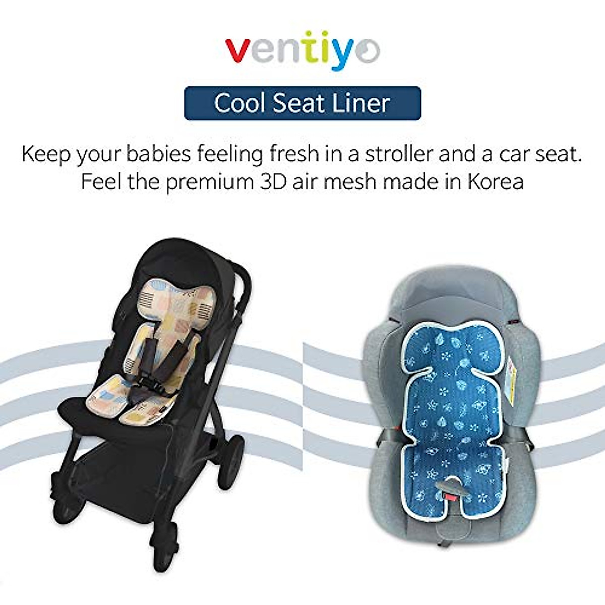 VENTIYO Baby Stroller Liner Seat Pad Mat with Breathable 3D Mesh - Coral Beach