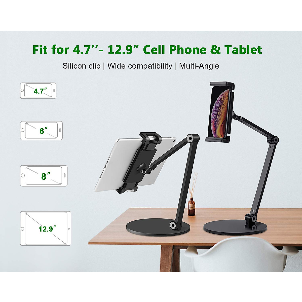 Multi-Angle Tablet Stand Holder for 4.7"-12.9" Screen iPad Pro, Microsoft Surface Series, iPhone, iPad, Samsung,Nintendo Switch, Kindle, eBook Reader (Black)