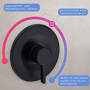 Shower and Tub Trim Kit, Compatible with Moen Posi-Temp Valve, Matte Black