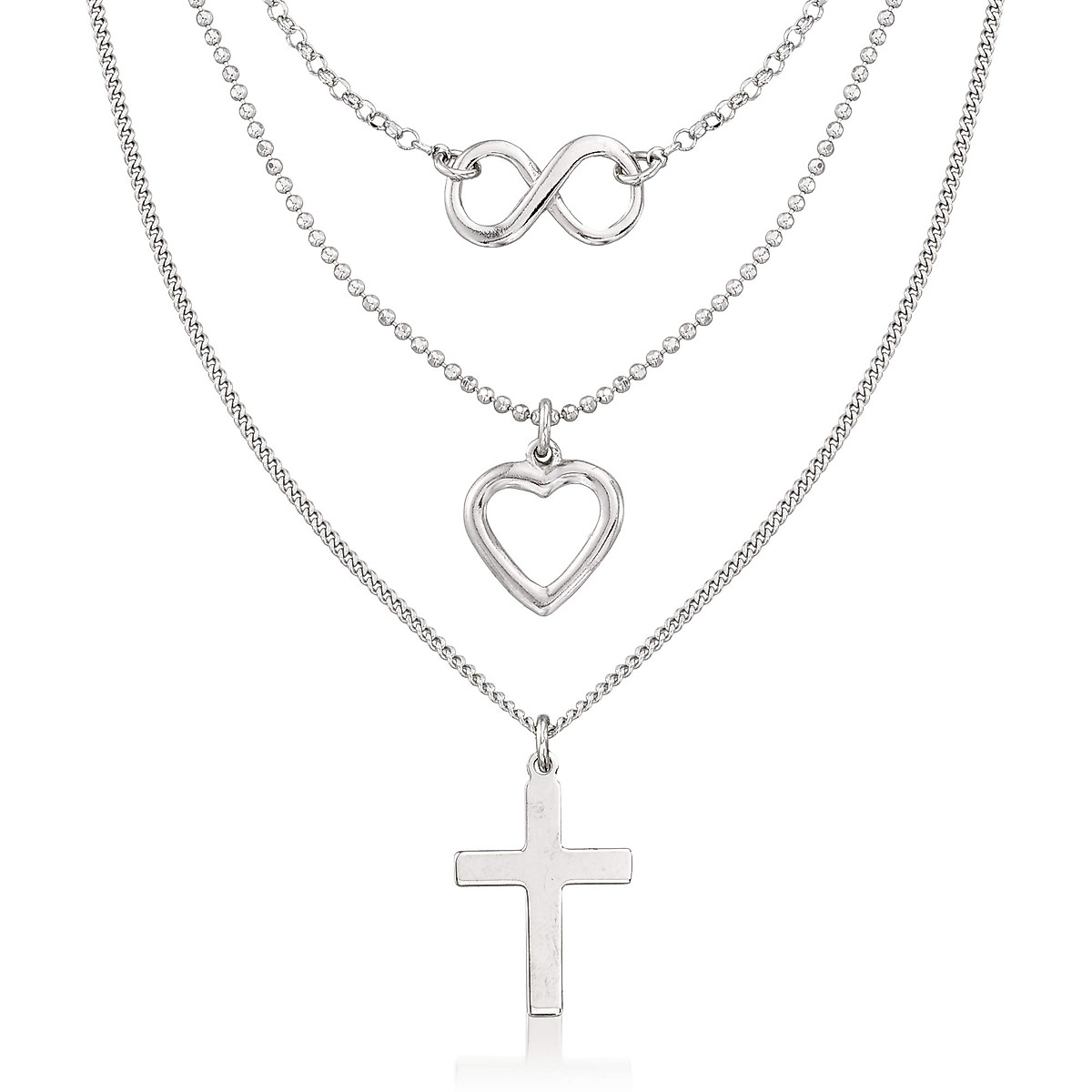 Ross-Simons Italian Sterling Silver Multi-Symbol Layered Necklace. 16 inches