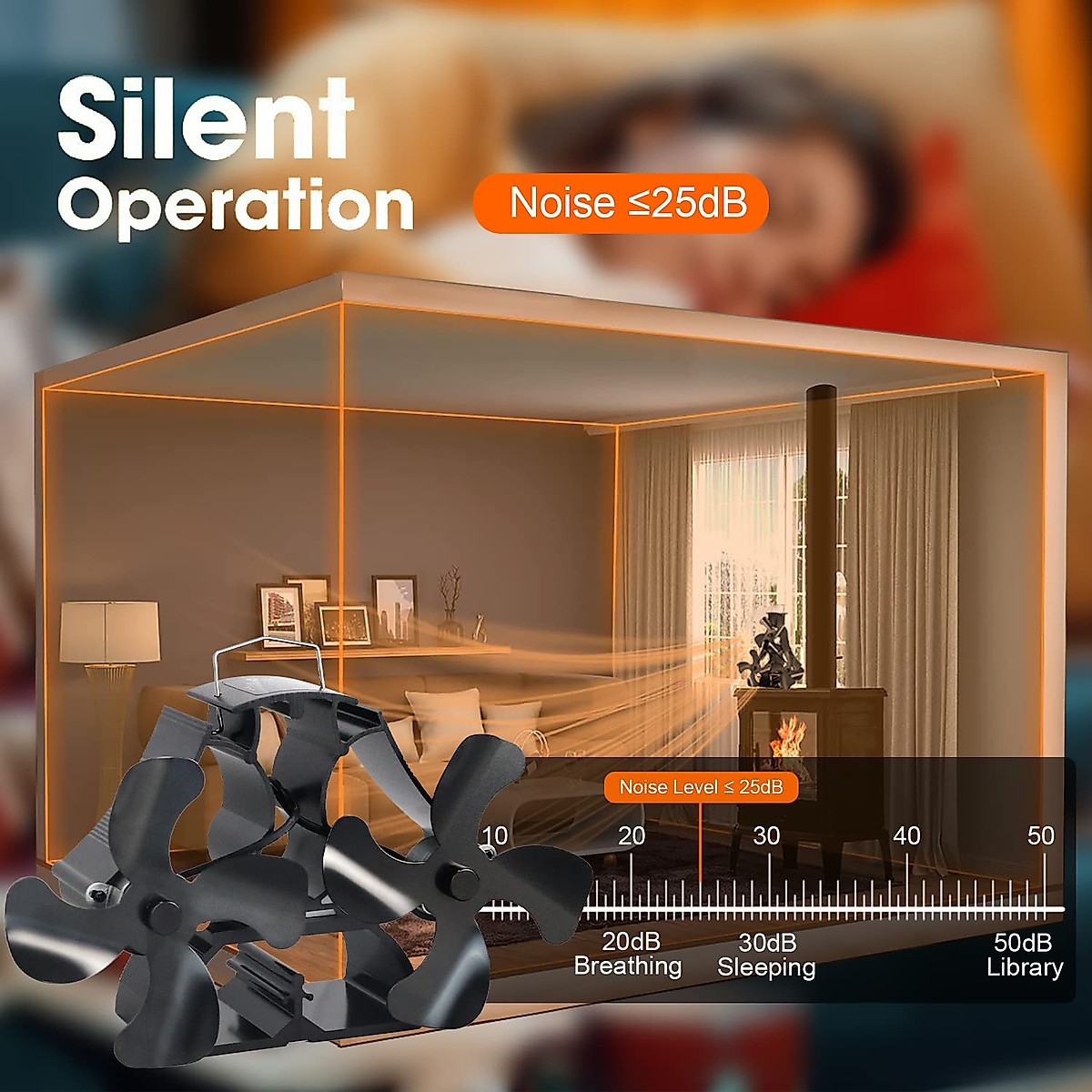 VODA Wood Stove Fan Fireplace Fan 8 Blades Heat Powered Fan, Stove Top Fan for Wood Burning/Log Burner/Fireplace